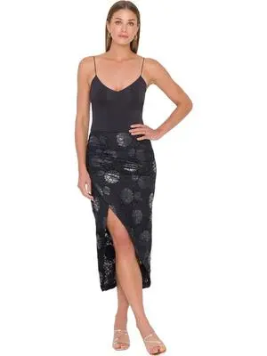 Generation Love Vegan Leather Guipure Skirt - Black