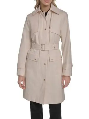 Cole Haan Water Resistant Convertible Collar Belted Trench Coat With Removable Hood - Light Sand