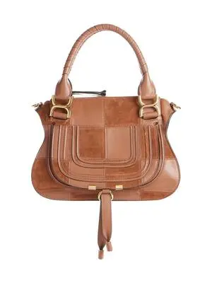 Chloé Marcie Leather & Suede Patchwork Satchel - Dusty Tan