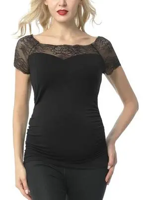 KIMI + KAI Lace Shoulder Maternity Top - Black