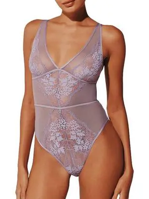 THIRDLOVE All Day Lace Unlined Thong Bodysuit - Dreamy Lilac