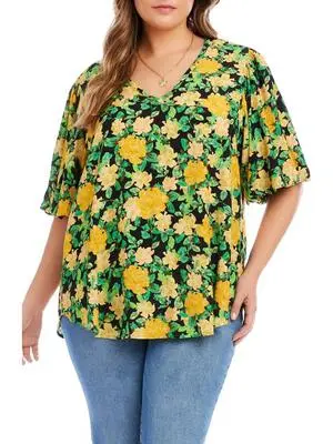 Karen Kane Puff Sleeve Crepe Top - Floral