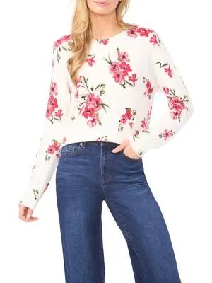CECE DUPRAZ Floral Crewneck Long Sleeve Sweater - New Ivory
