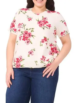 CECE DUPRAZ Floral Short Sleeve Sweater - New Ivory
