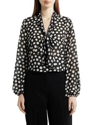 TAHARI ASL Printed Bow Neck Top