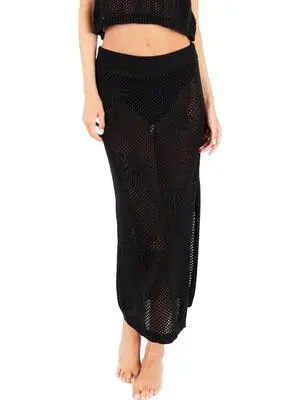 Hurley Embroidered Open Knit Midi Skirt - Black
