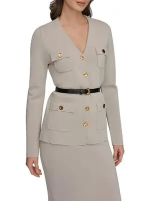Donna Karan New York Belted Sweater Blazer - Tuscan Grey