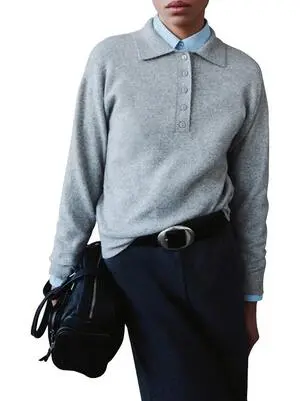 Mango Polo Sweater - Light Heather Grey