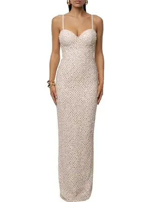 JLUXLABEL Sequin Embellished Gown - Begie