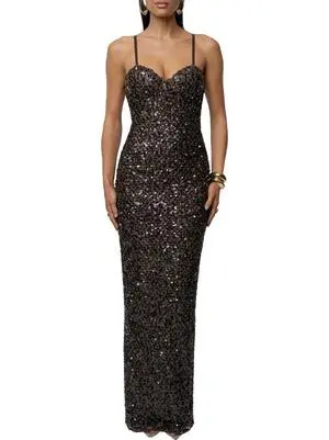 JLUXLABEL Sequin Embellished Gown - Brown
