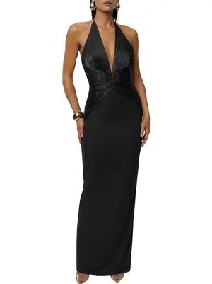 JLUXLABEL Enchanted Plunge Neck Gown - Black