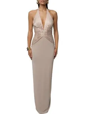 JLUXLABEL Enchanted Plunge Neck Gown - Ivory