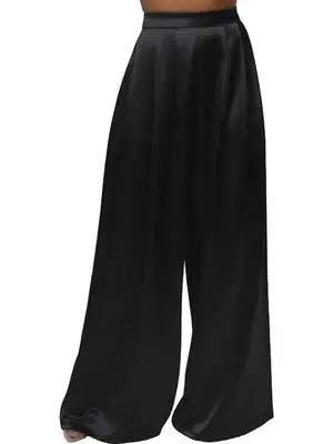 JLUXLABEL Pleated Wide-leg Satin Trousers - Black