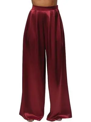 JLUXLABEL Pleated Wide-leg Satin Trousers - Red