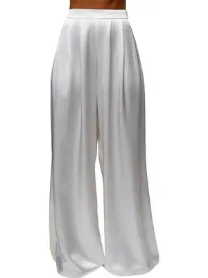 JLUXLABEL Pleated Wide-leg Satin Trousers - White