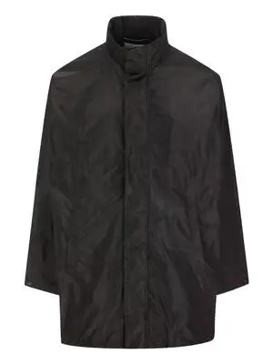 Saint Laurent Funnel Neck Silk Parka Coat - Black