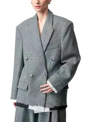 ARTICLE TEN Double-breasted Tweed Blazer - Grey