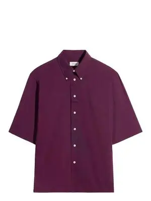 LEMAIRE Button-down Loop Short Sleeve Shirt - Purple