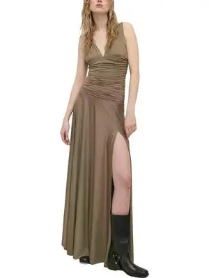 ANIYE BY V-neck Maxi Dress With Slit - Brown