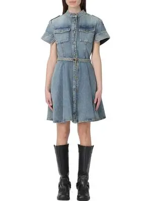 Alexander McQueen Shirtdress With Mandarin Collar And Belt - Denim