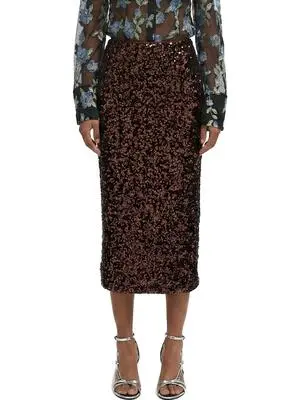 ROTATE BY BIRGER CHRISTENSEN Midi Sequin Skirt - Coffee
