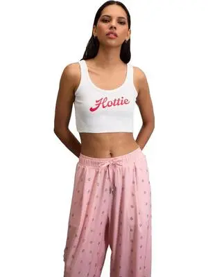 JE TE VEUX Hottie Print Ribbed Crop Top - White