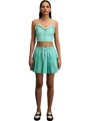 JE TE VEUX Gingham Crop Bustier Top With Lace Trim - Green
