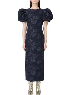 ROTATE BY BIRGER CHRISTENSEN Jacquard Puff Sleeve Midi Dress - Blue
