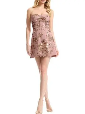 Dress The Population Juna Sequin Floral Strapless Mini Dress - Rose Gold