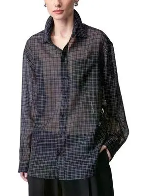 ARTICLE TEN Check-pattern Silk Shirt - Blue