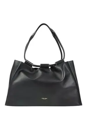Giorgio Armani Leather Shoulder Bag With Logo Detail - Black