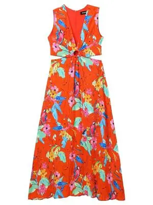 Desigual Floral Print Maxi Dress With Cut-out - Red