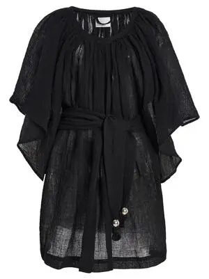 Lisa Marie Fernandez Angel-sleeve Linen-blend Gauze Mini Dress - Black