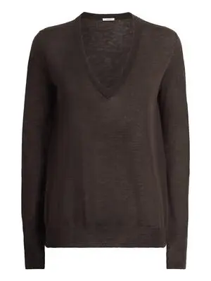 JOSEPH Cashair Cashmere V-neck Sweater - Brown