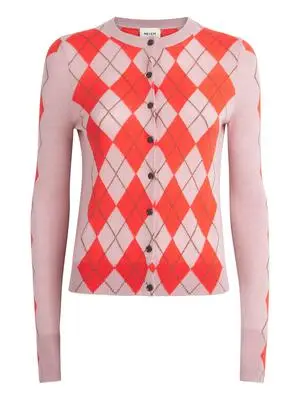 ME+EM Wool-cashmere Argyle Cardigan - Pink