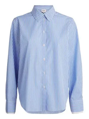 ME+EM Cotton Stripe Double-cuff Shirt - Blue