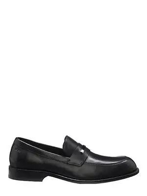 BOSS Branded Metal Trim Leather Loafers - Black
