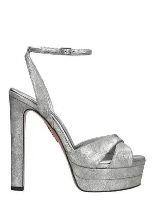 AQUAZZURA Divine 130 Leather Heeled Sandals - Silver