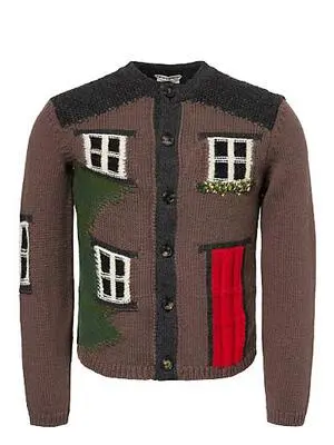 JW Anderson House Embroidered Wool Cardigan - Chestnut