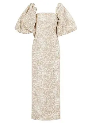 DIMA AYAD Embroidered Woven Maxi Dress - Beige White