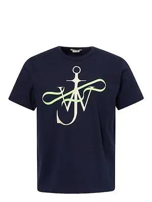JW Anderson Ribbon Anchor Crewneck Cotton-jersey T-shirt - Navy