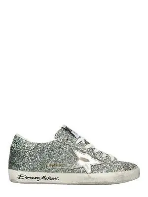 GOLDEN GOOSE Super-star Glitter-embellished Low-top Sneakers - Silver