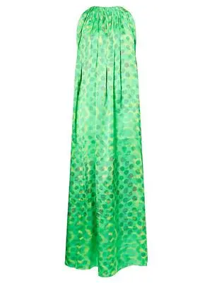 DIMA AYAD Halterneck Polka-dot Maxi Dress - Green