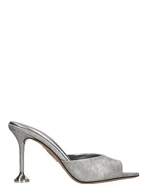 AQUAZZURA Bisous 85 Leather Mules - Silver