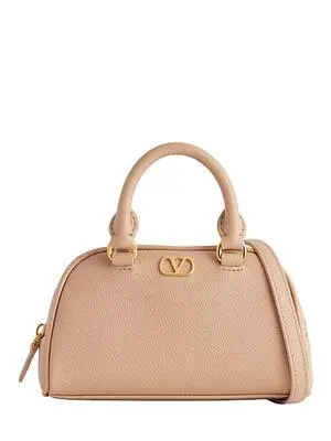 Valentino Garavani Vlogo Mini Leather Bowling Bag - Rose Sand