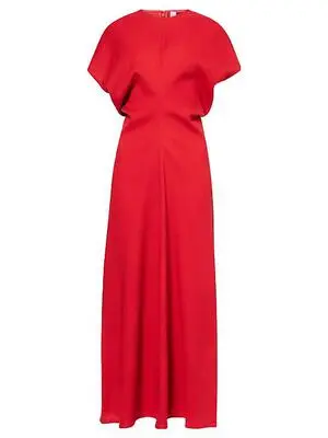 TOTEME Slouch-waist Short-sleeve Wool Maxi Dress - Poppy