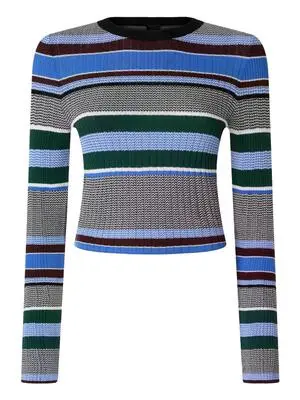 Pinko Striped Ribbed Knit Long-sleeve Top - Blue