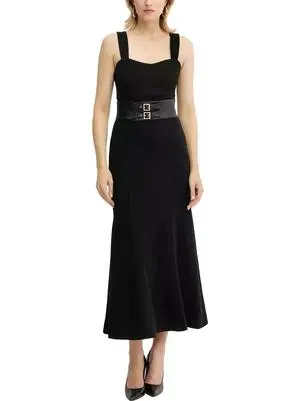 Armani Exchange Sweetheart-neck Belted Midi Dress - Black