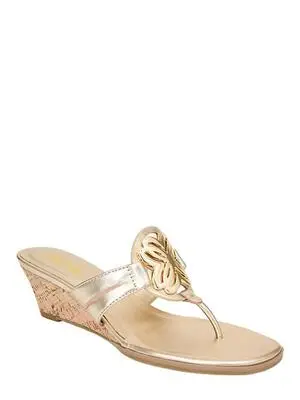 LILLY PULITZER Logo Medallion Wedge Sandals - Gold Metallic