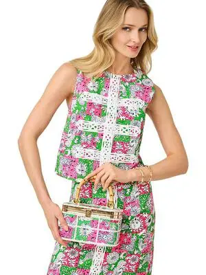 Lilly Pulitzer® Sleeveless Cropped Top With Lace Details - Cherry Blossom Pink Lil Chicken Check